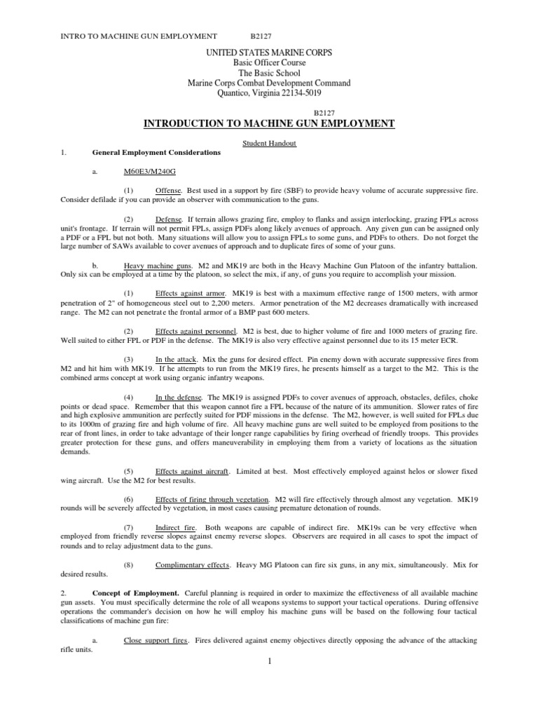 Basic Machine Gun Use | PDF | Artillery | Platoon