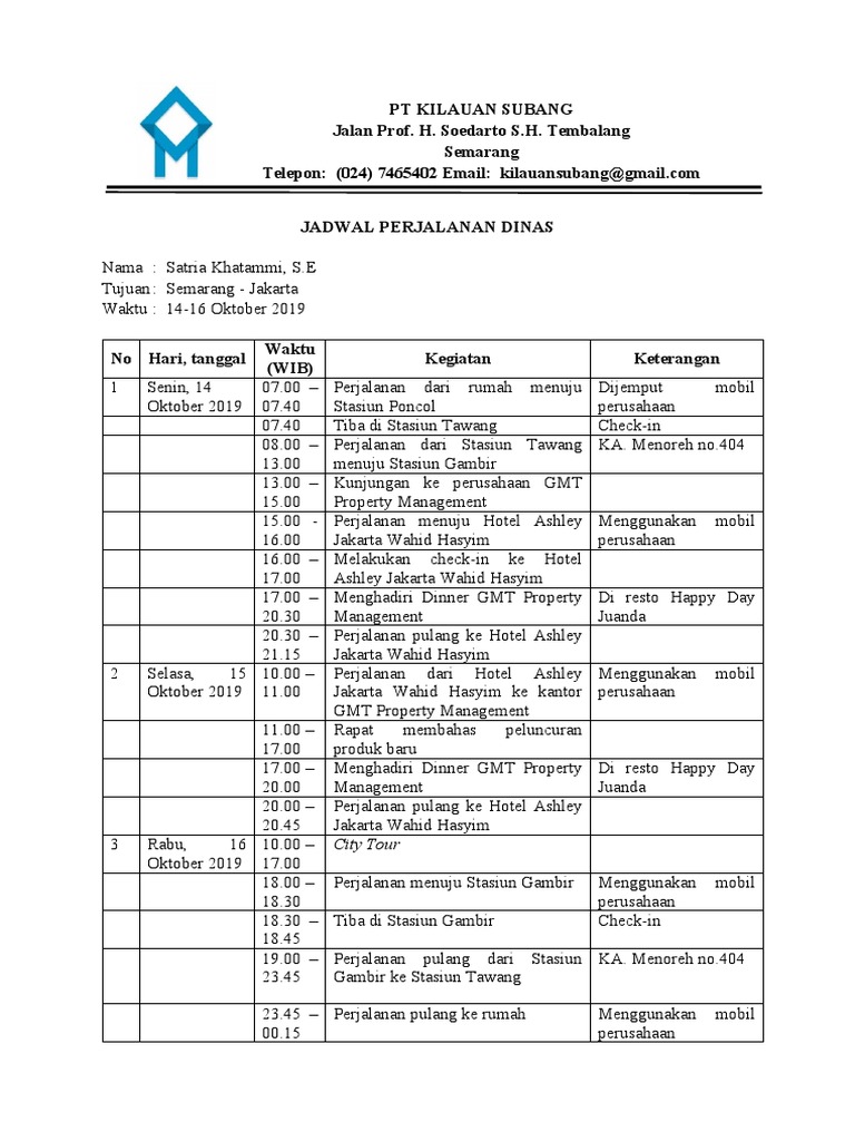 Jadwal Perjalanan Dinas DN | PDF