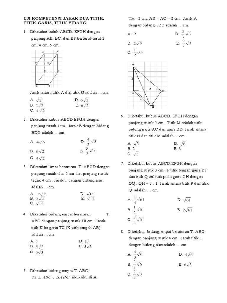 Uji Kompetensi Jarak 2 TTK, TTK GRS, TTK Bid | PDF
