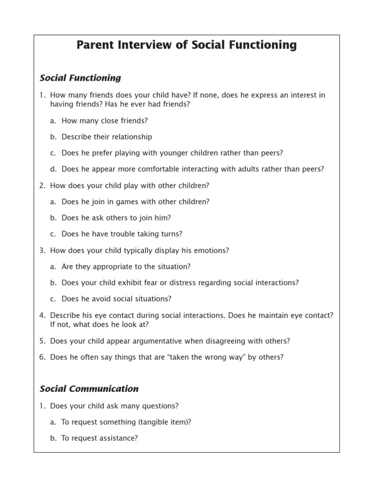 Parent Interview of Social Functioning | PDF | Social Skills | Childhood