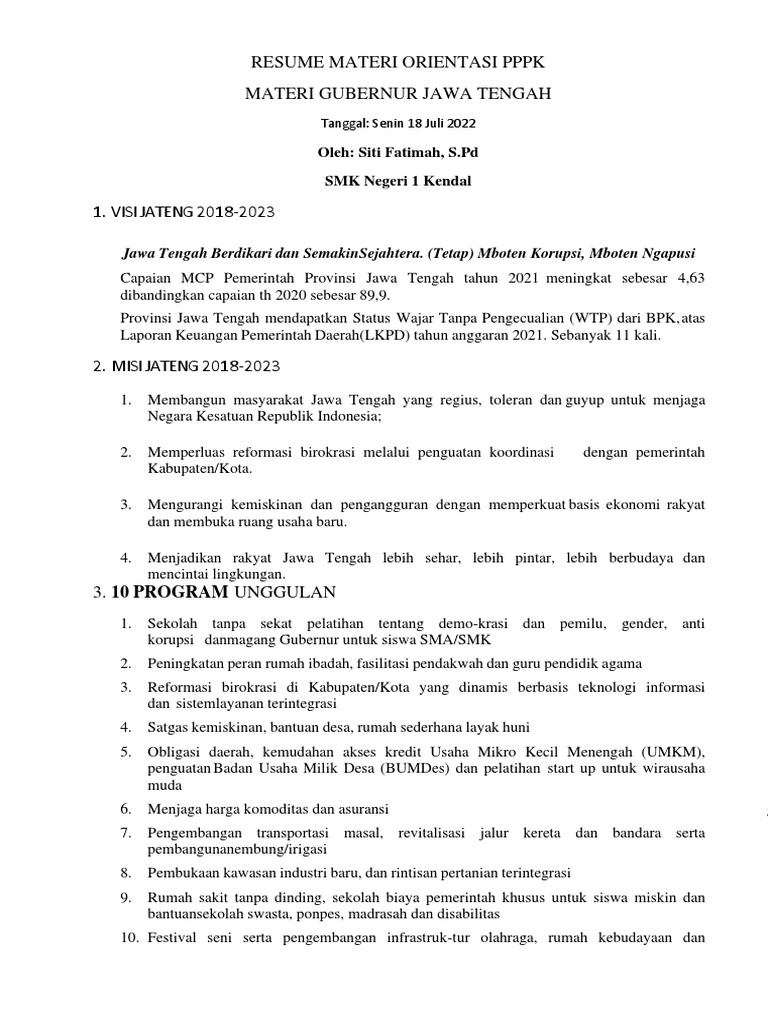 TUGAS RESUME MATERI ORIENTASI PPPK Bu Fatimah | PDF