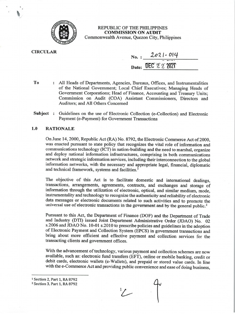 COA CIRCULAR NO. 2021 014 December 22 2021 | PDF