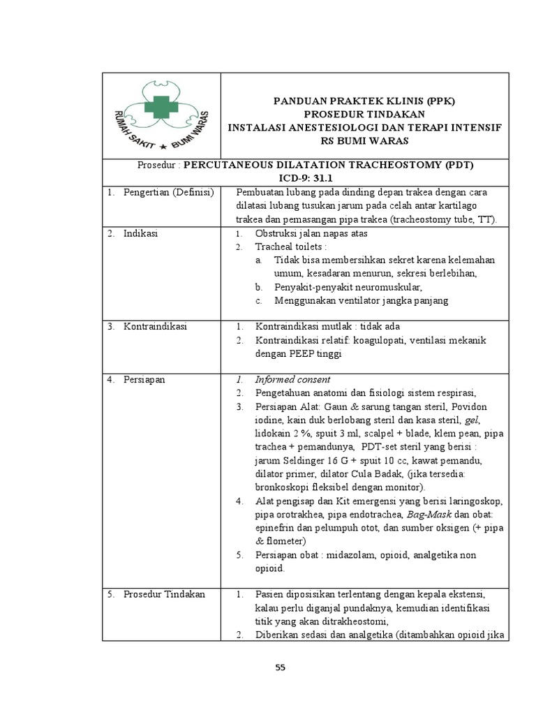 Percutaneous Dilatation Tracheostomy (PDT) | PDF