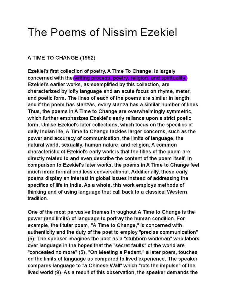Nissim Ezekiel's Early Poetry Themes | PDF | Poetry | English Language