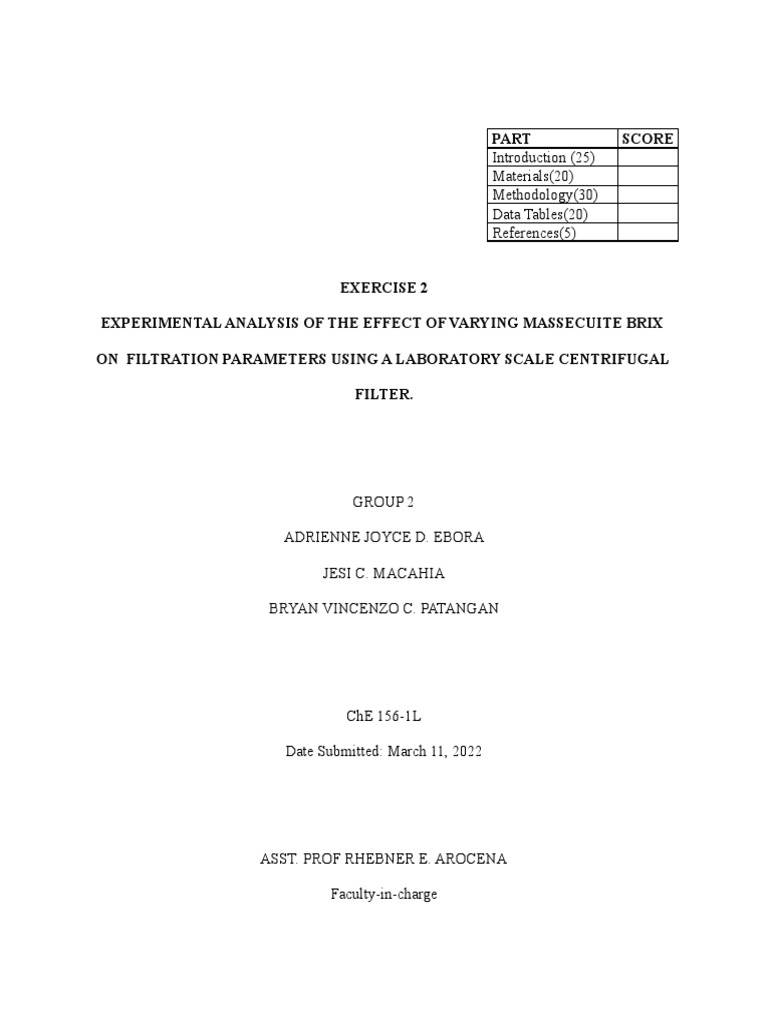 ChE 156 - PreLab-2 | PDF | Filtration | Centrifuge