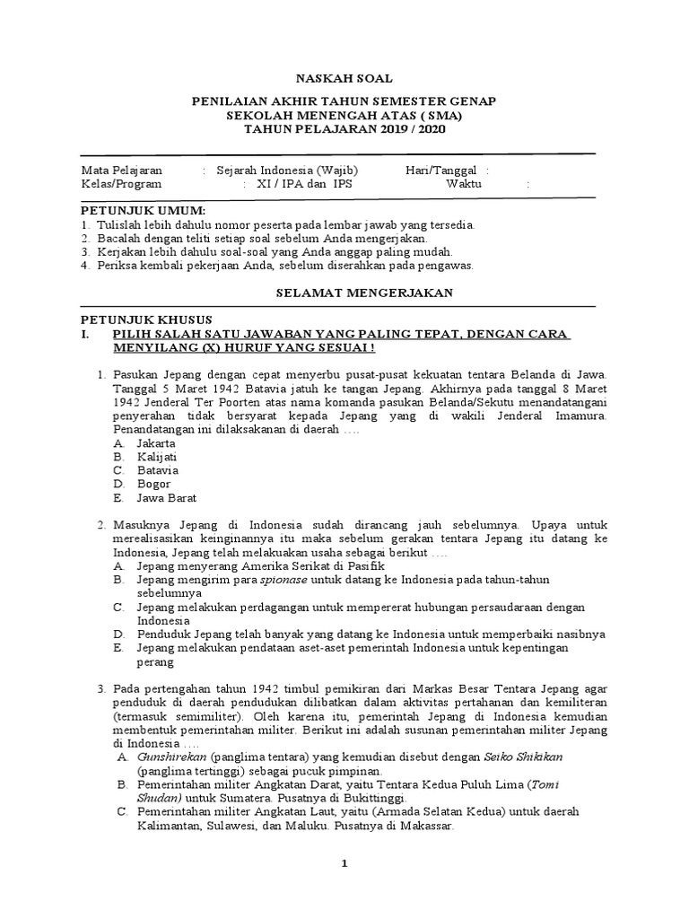 Soal Sejarah Kelas Xi | PDF