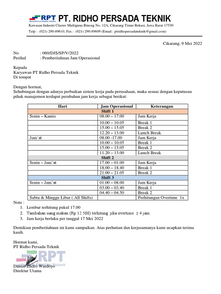 Pemberitahuan Jam Operasional | PDF