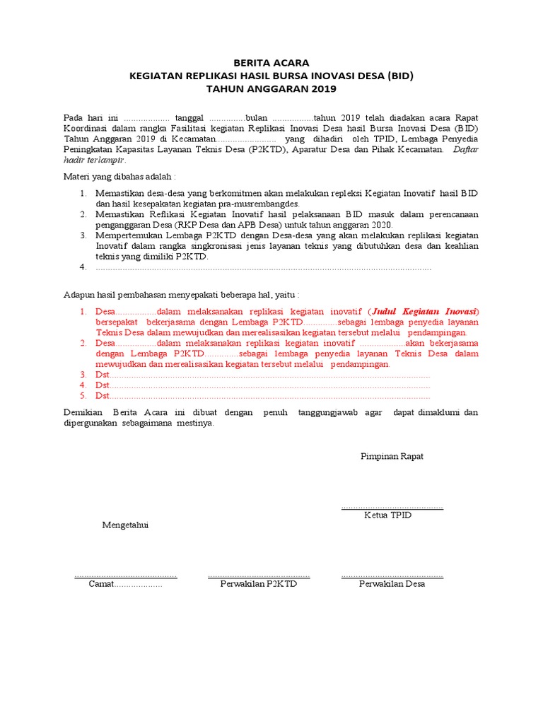 CONTOH BA Kegiatan Replikasi | PDF