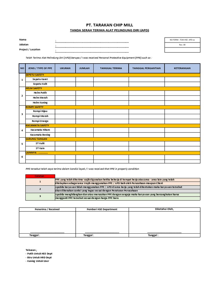 Form Tanda Terima Apd | PDF