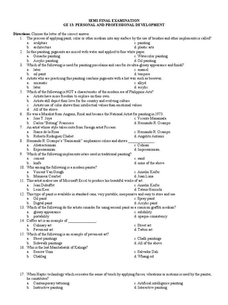 Art and Architecture Exam | PDF | Paintings | Sculpture