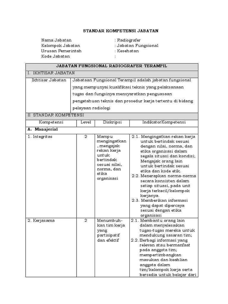 Standar Kompetensi Radiografer Terampil | PDF | Karier & Perkembangan