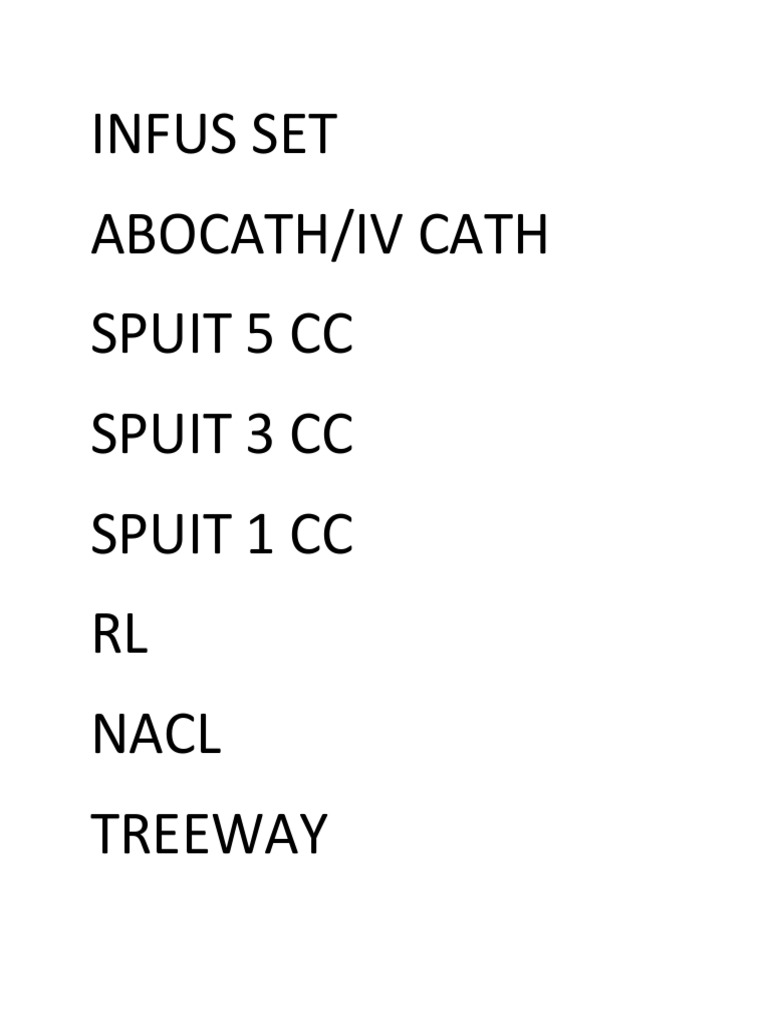 Infus Set Abocath/Iv Cath Spuit 5 CC Spuit 3 CC Spuit 1 CC RL Nacl ...