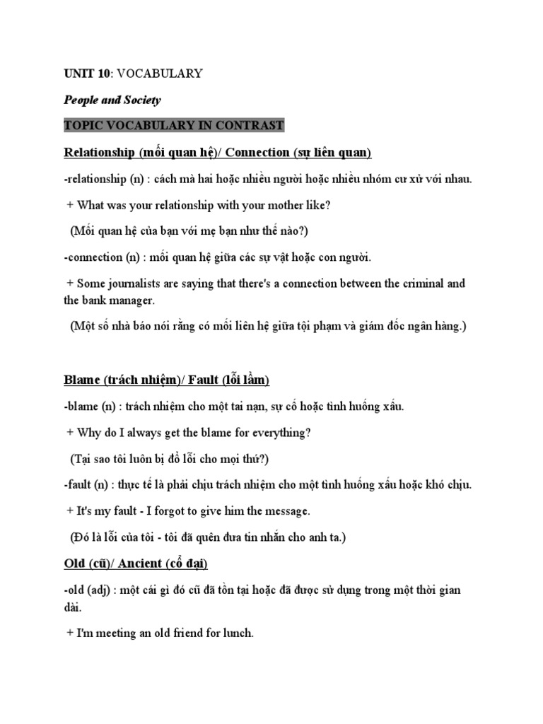 Vocabulary Unit 10 | PDF