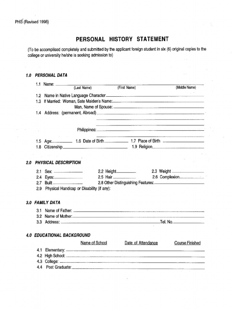 Visa Personal History Statement | PDF