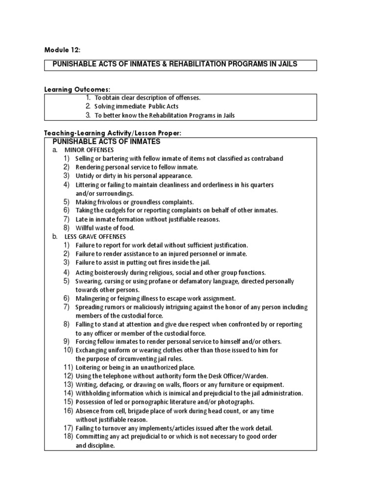 6.2 Punishable Acts of Inmates & Rehabilitation Programs in Jails | PDF ...