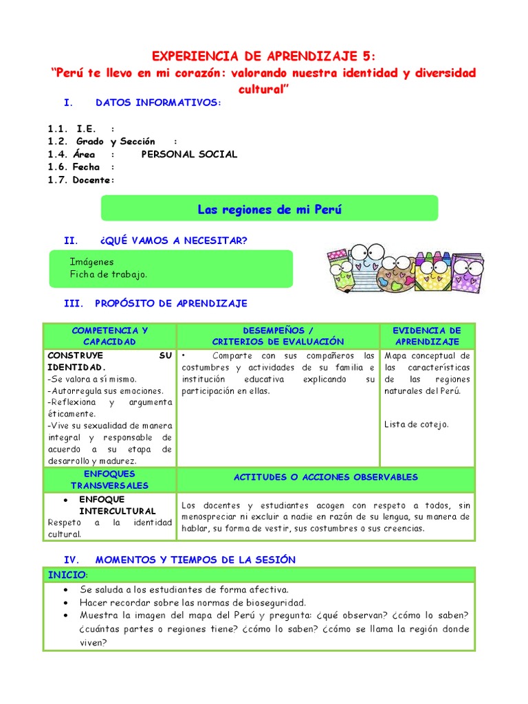 Sesión PS Las Regiones de Mi Perú | PDF | Perú | Aprendizaje