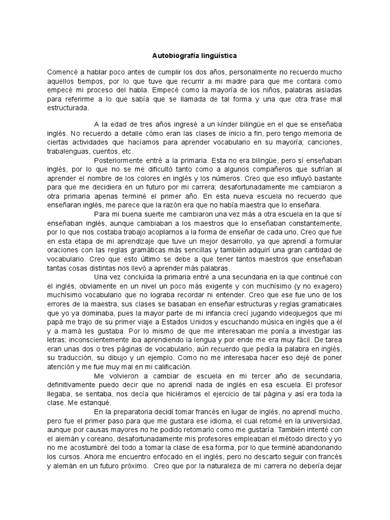Autobiografía Lingüística | PDF | Aprendizaje | Multilingüismo
