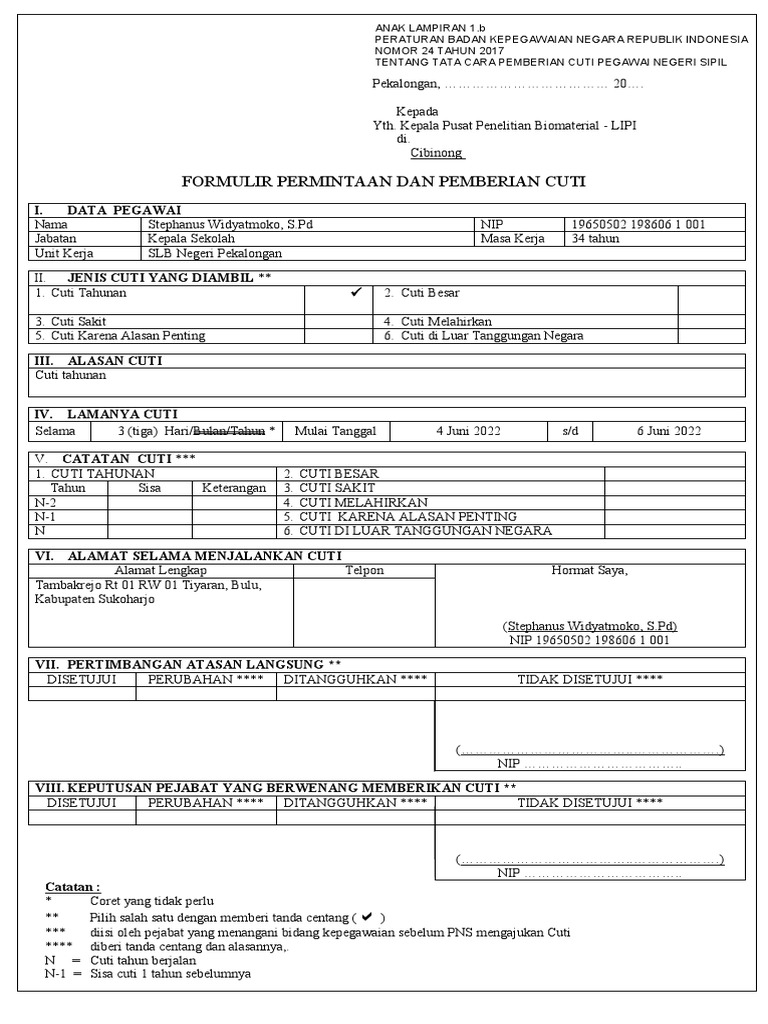 Permohonan Cuti PNS Berdasarkan Perka BKN | PDF