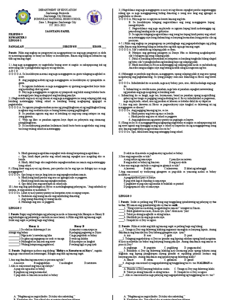 Week 1,2,3,4.grade 9 | PDF