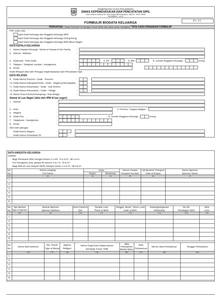 Panduan Pengisian Formulir F1.01 | PDF