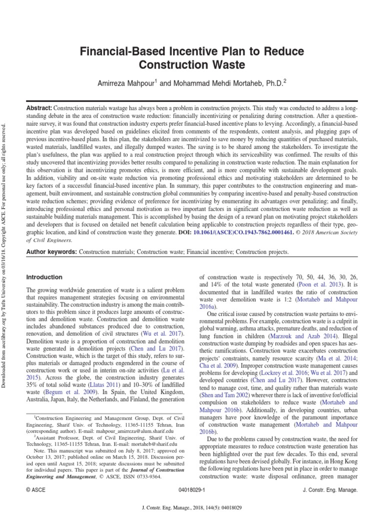 Financial-Based Incentive Plan To Reduce Construction Waste | PDF ...