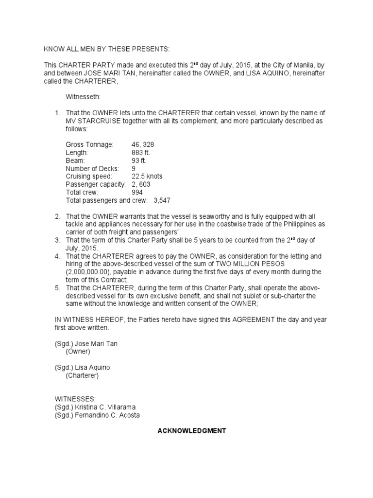 Form No. 120 CHARTER PARTY | PDF