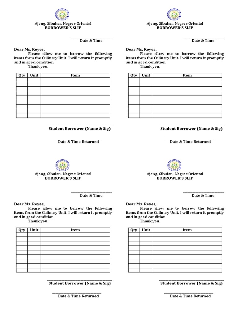 Borrowers Slip | PDF