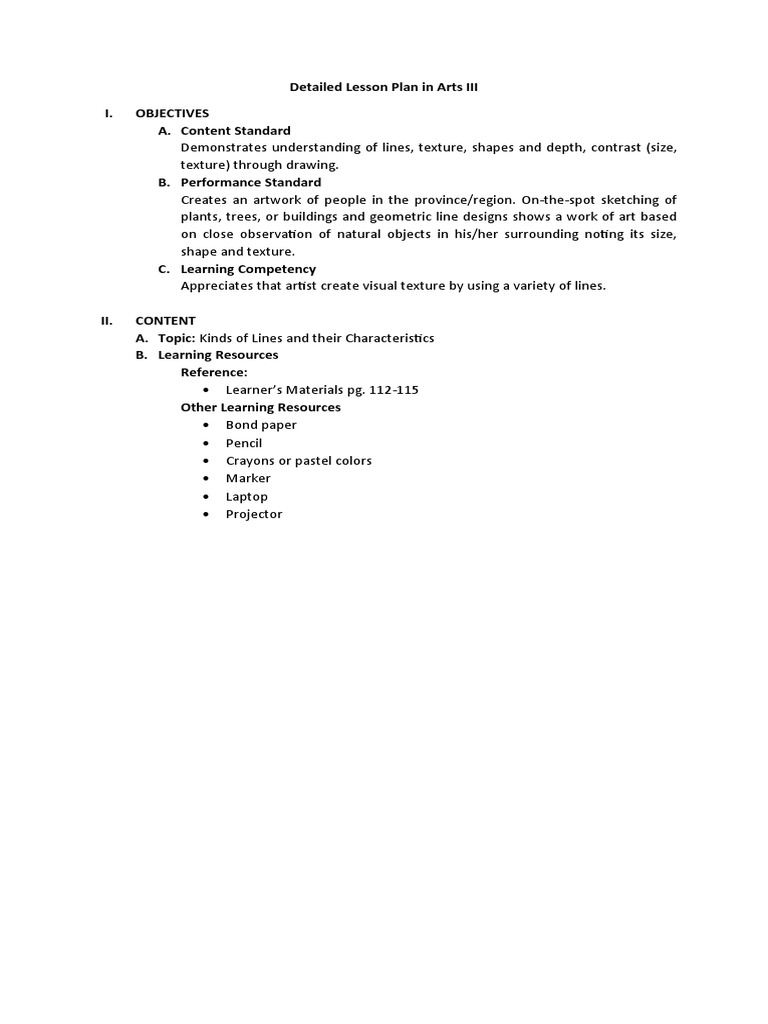 Detailed-Lesson-Plan-in-Arts-III | PDF | Drawing | Length