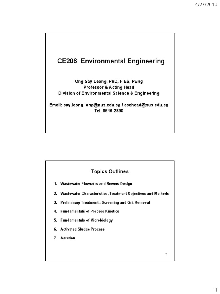 CE206 Environmental Engineering | PDF | Sewage Treatment | Sewage