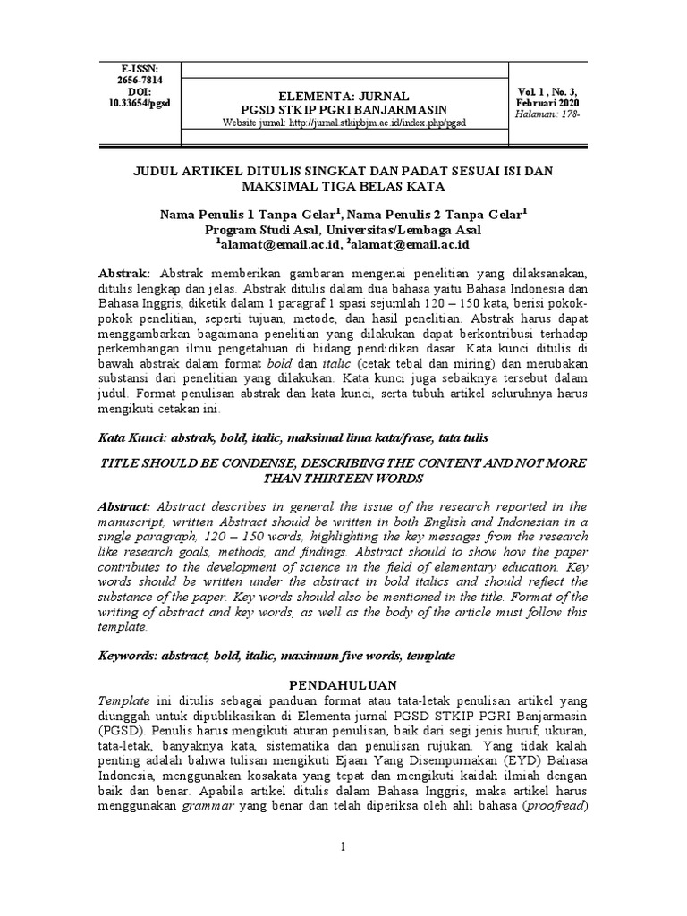 Template - Artikel - Elementa Jurnal PGSD (2018) | PDF | Komputer | Karier & Perkembangan