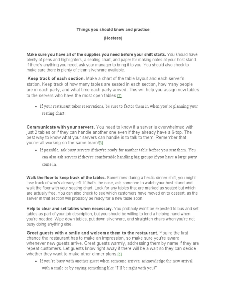 Keep Track of Each Section. Make A Chart of The Table Layout and Each ...
