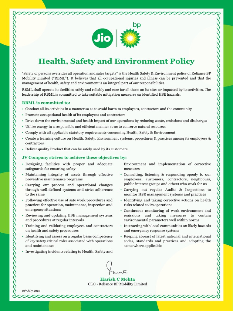 Jio BP HSE Policy | PDF