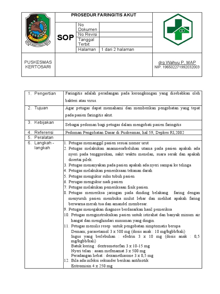 Sop Faringitis Akut | PDF
