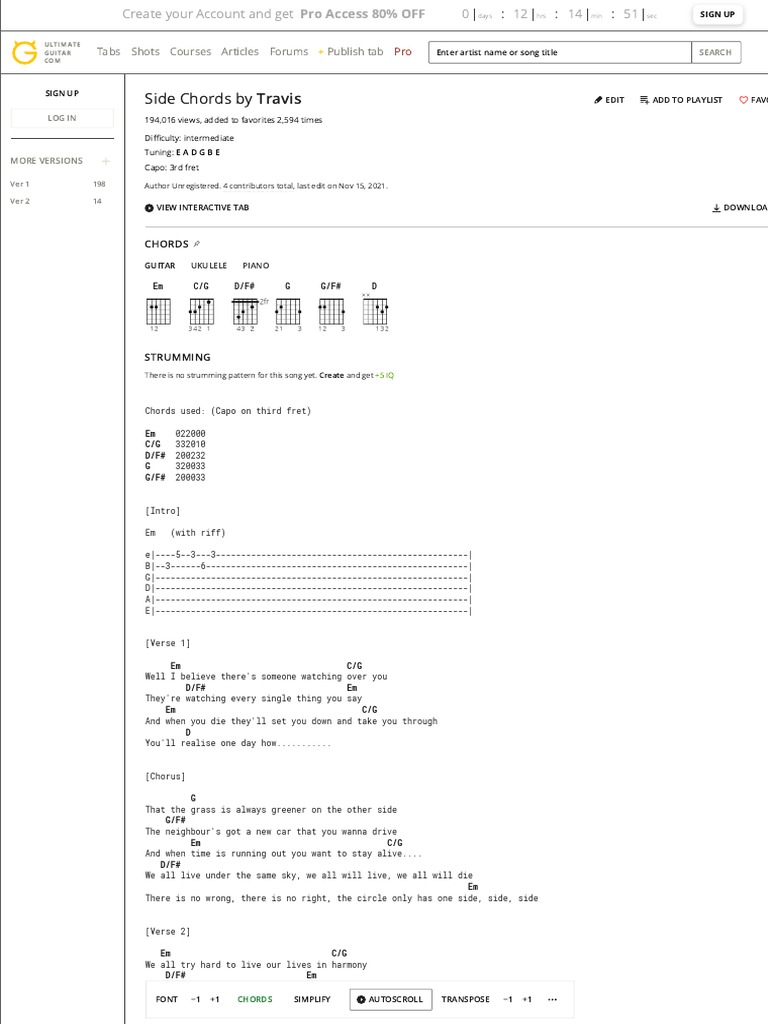 SIDE CHORDS by Travis @ | PDF | Guitars | Song Structure