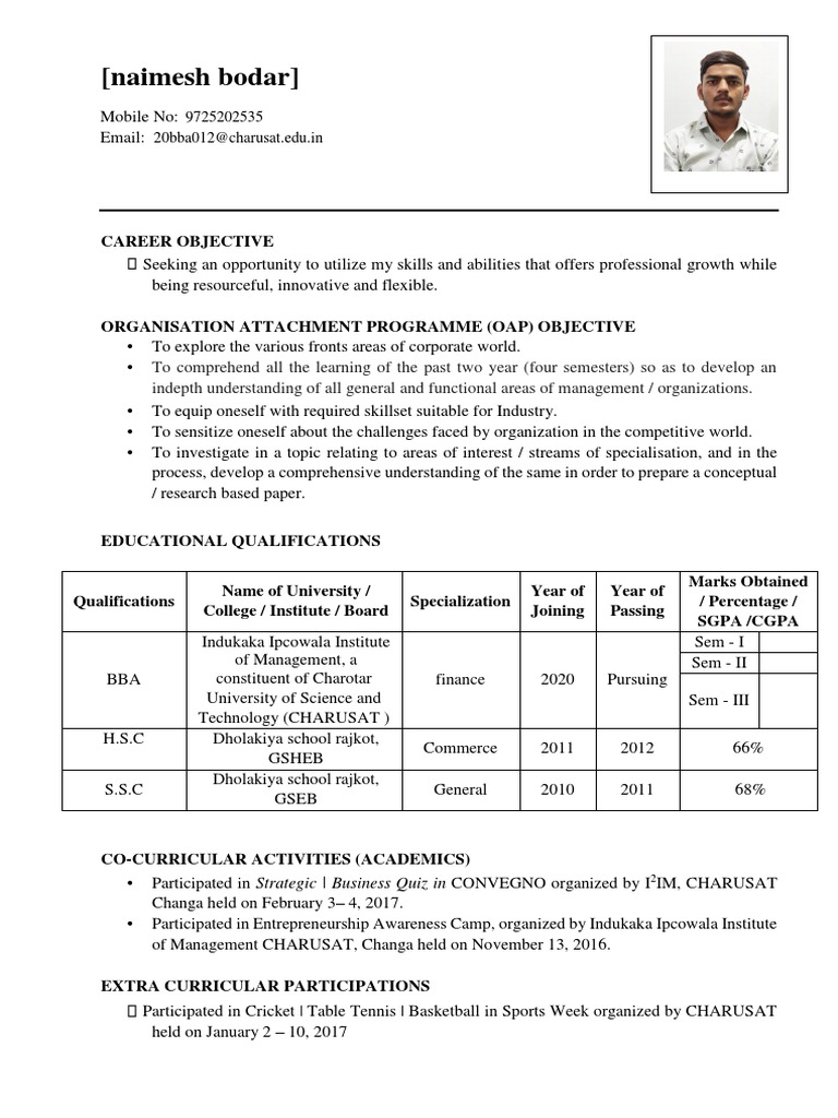 Annexure - 3 Sample Resume | PDF | Cognition