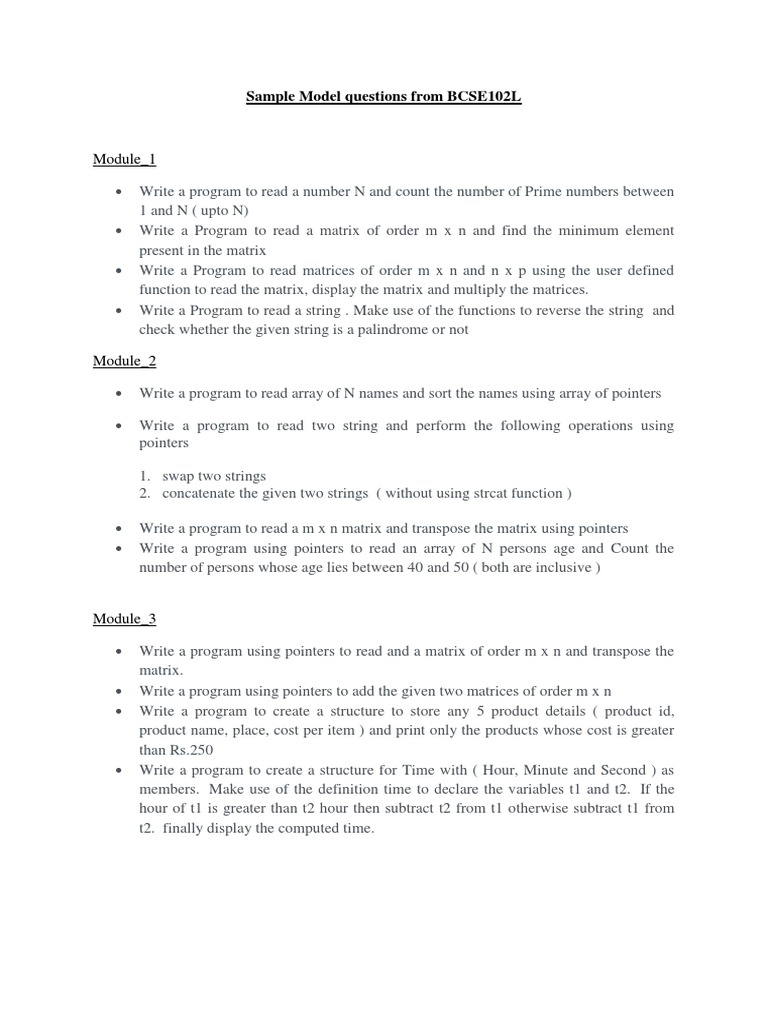 Winsem2021-22 Bcse102l TH Vl2021220505531 Model Question Paper Sample Questions For Practice ...