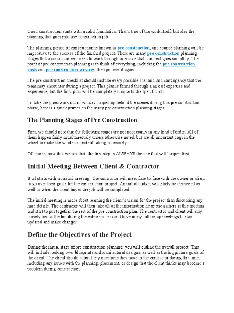 Initial Meeting Between Client & Contractor: The Planning Stages of Pre ...