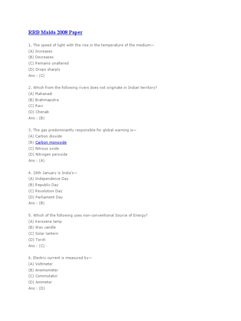 RRB Malda 2008 Paper | PDF | Teaching Methods & Materials