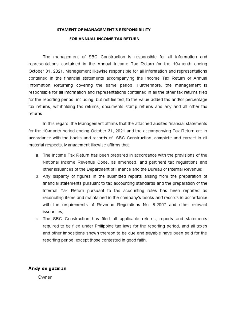 Statement of Management Responsibility | PDF