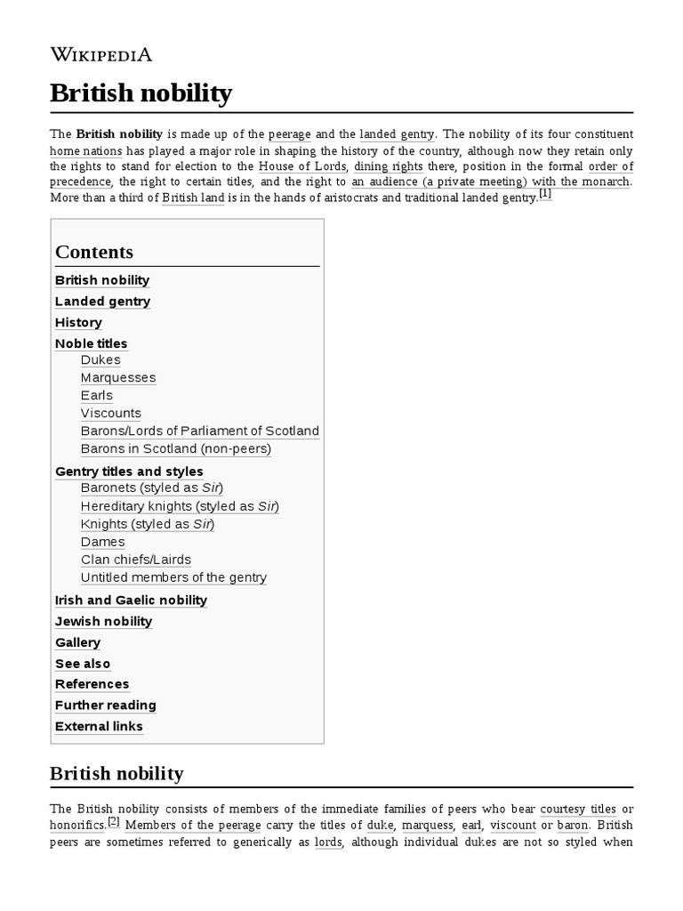 British Nobility (Wikipedia) | PDF | Peerages In The United Kingdom ...