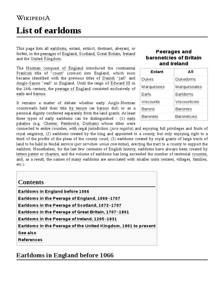 Earldoms in England: A Historical Overview | PDF | Earl | Baron