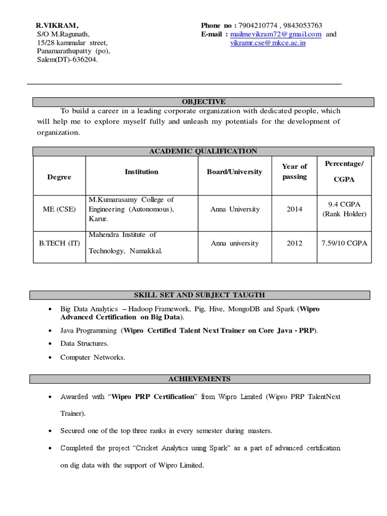 Vikram Resume - TCS (BigData) | PDF | Cloud Computing | Computing