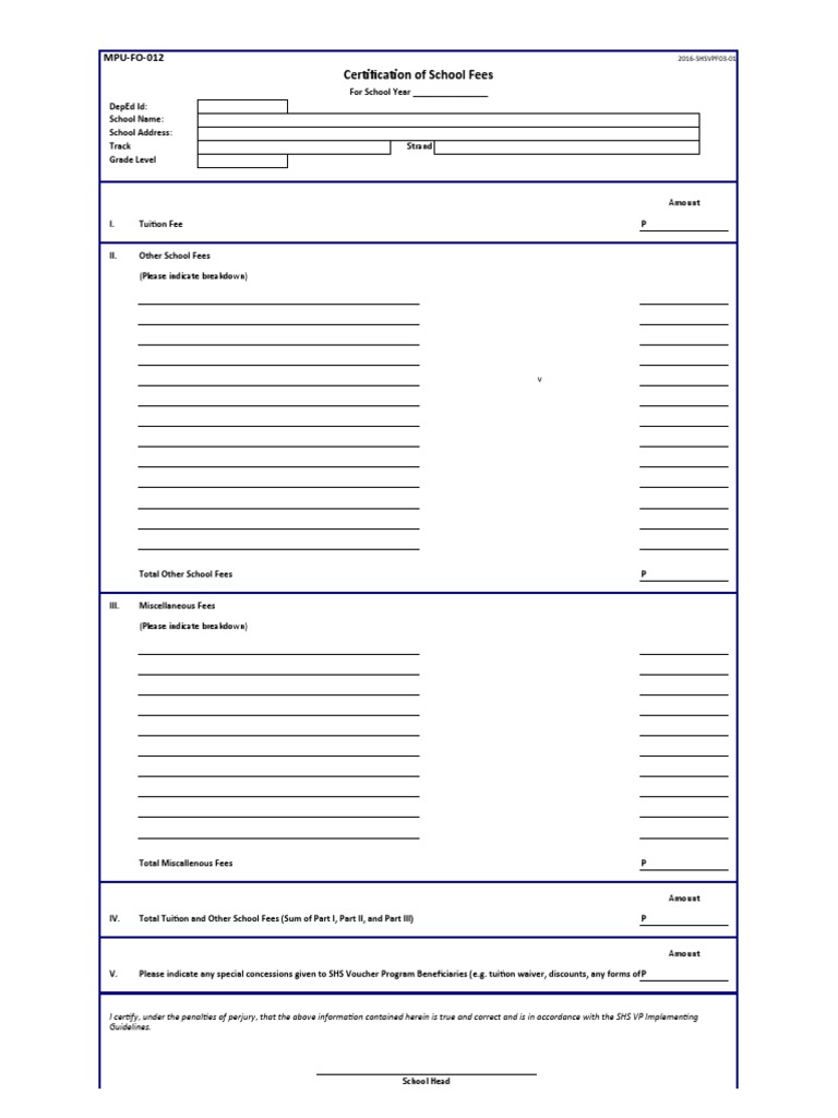 Certification of SHS Tuition Fees | PDF