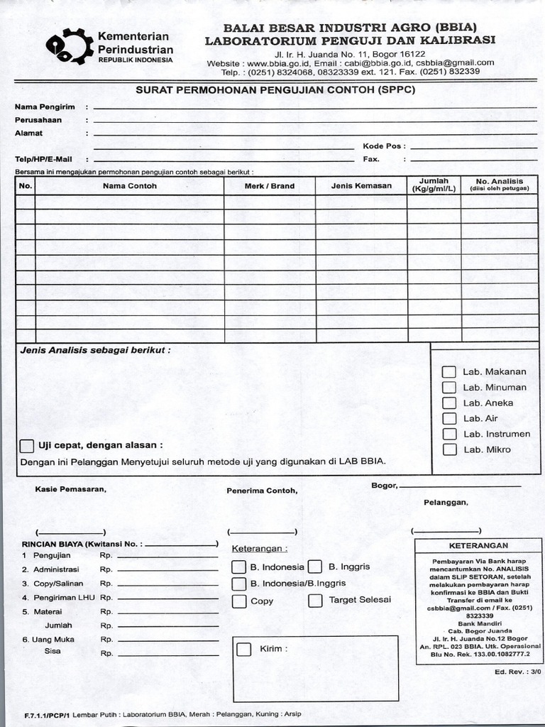 Form SPPC Pengujian BBIA | PDF