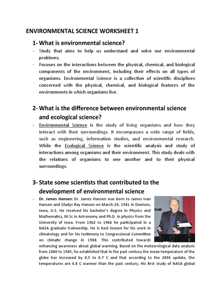 Environmental Science Worksheet 1 | PDF | Environmental Science | Science