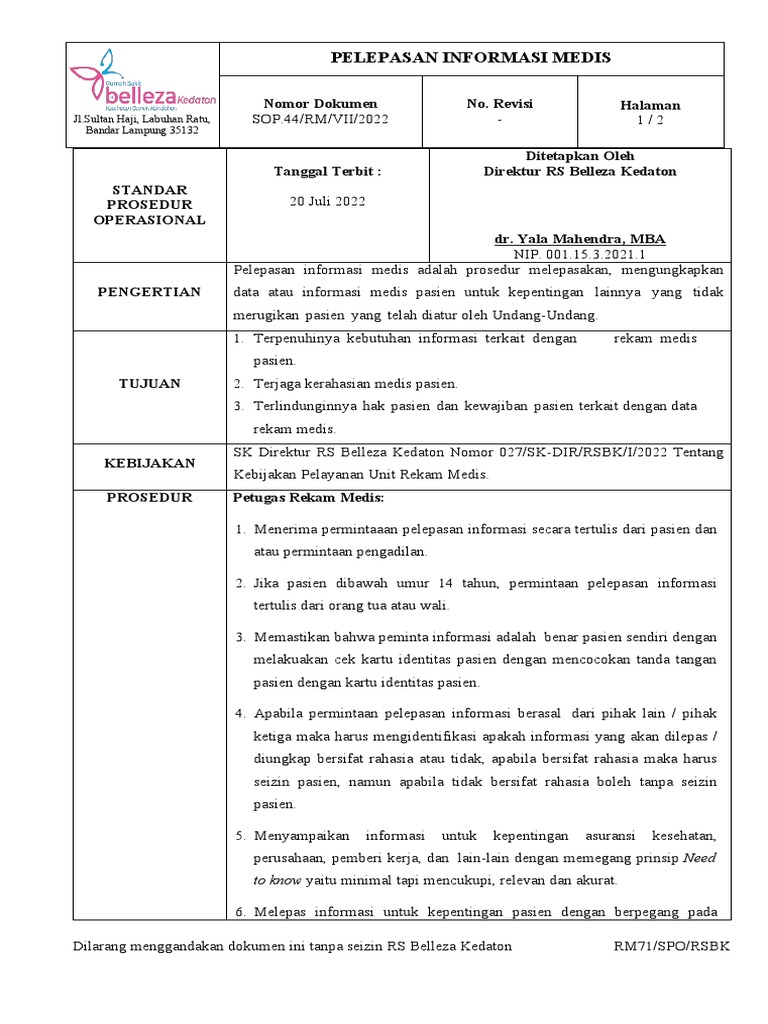 044.sop Pelepasan Informasi | PDF