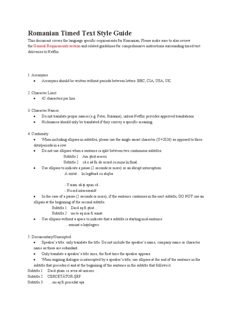 Romanian Timed Text Style Guide | PDF | Ellipsis | Quotation Mark