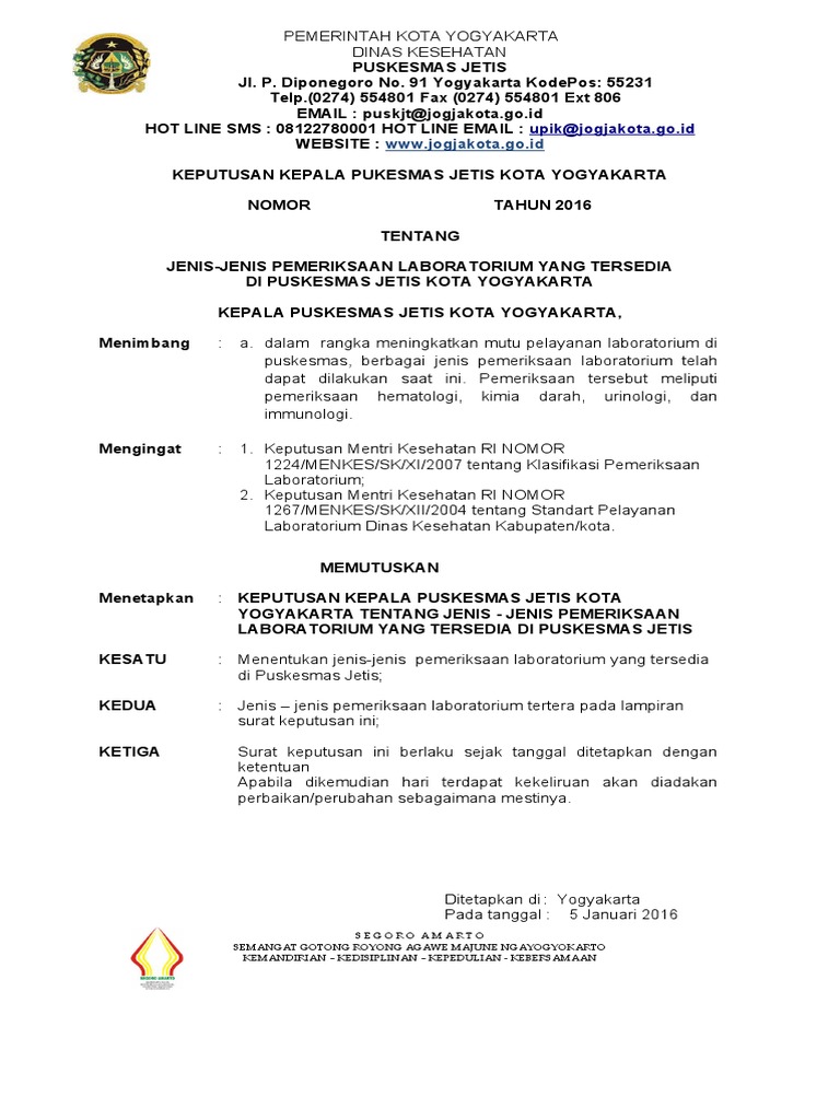 8.1.1.1 SK Jenis Pemeriksaan Lab (FIX) | PDF | Sains & Matematika