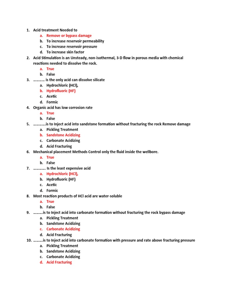 Introduction To Acid Stimulation Model Answer | PDF