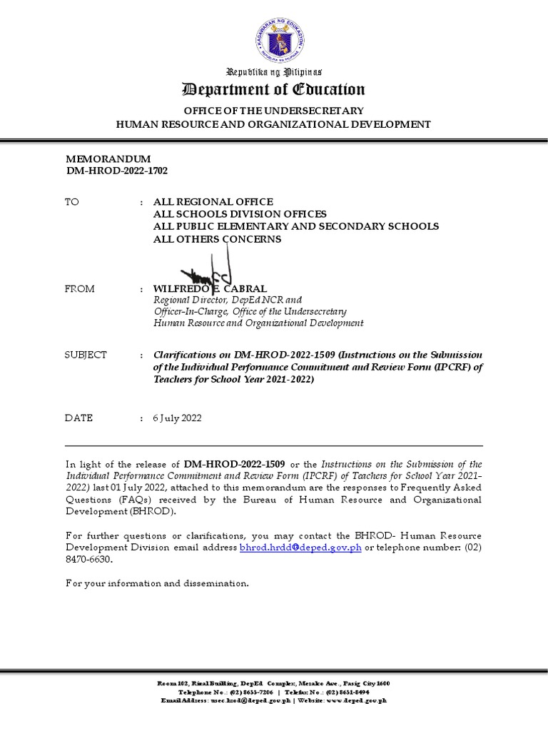 DM HROD 2022 1702 Clarifications On DM HROD 2022 1509 Submission of The ...